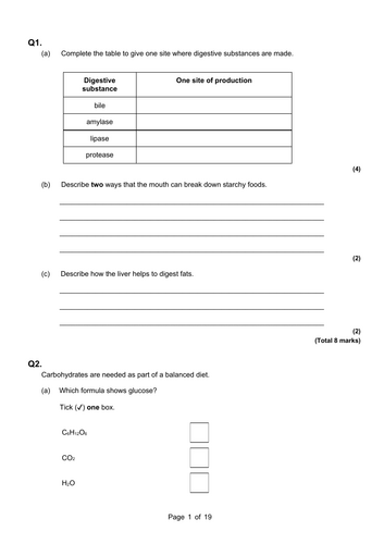 2.1 DIGESTION - AQA GCSE Biology Revision Notes + Exam Questions ...