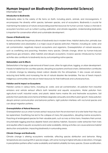 Human Impact on Biodiversity (Environmental Science) | Teaching Resources