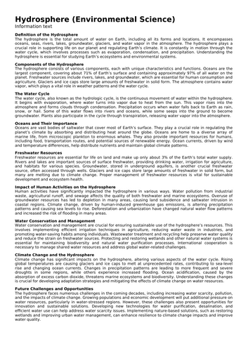 Hydrosphere (Environmental Science) | Teaching Resources