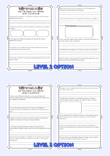 Perseus and Medusa Greek Mythology Differentiated Reading Comprehension ...