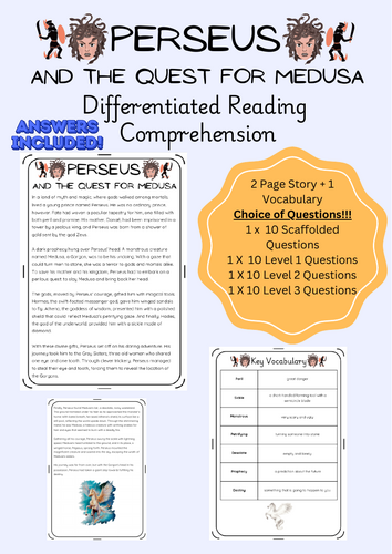 Perseus and Medusa Greek Mythology Differentiated Reading Comprehension ...