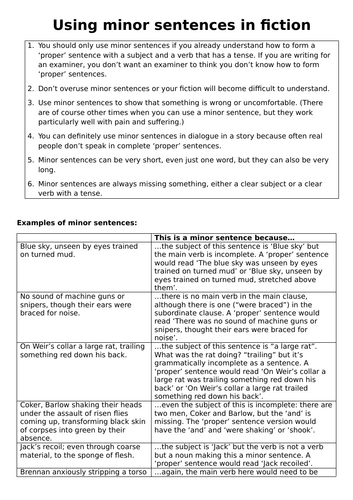 Using minor sentences for major impact in creative writing | Teaching ...