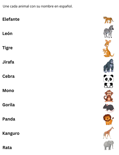 printable zoo animals in spanish worksheet - Animales del Zoológico ...