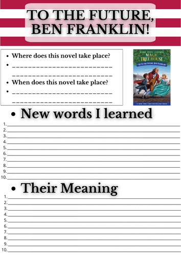 ESL Novel Study Worksheets on "To the Future, Ben Franklin" - Magic ...