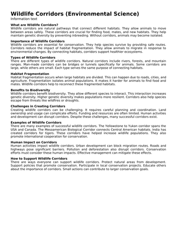 Wildlife Corridors (Environmental Science) | Teaching Resources
