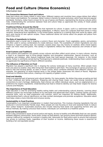 Food and Culture (Home Economics) | Teaching Resources