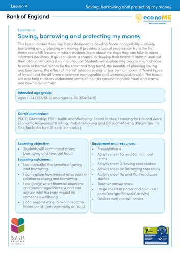 EconoMe - Lesson Four: Saving, borrowing and protecting my money ...
