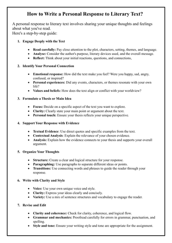 Writing a Personal Response (EFL 0500) | Teaching Resources