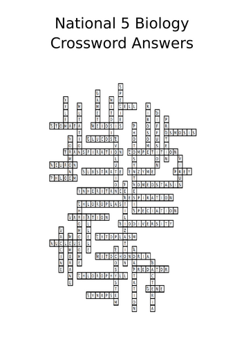 National 5 Biology Revision Crossword (with Answers) | Teaching Resources