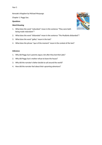 Year 5. Kensuke's Kingdom. Reading comprehension. | Teaching Resources