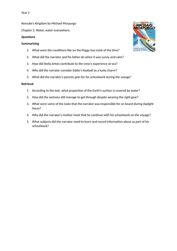 Year 5. Kensuke's Kingdom. Reading comprehension. Free | Teaching Resources