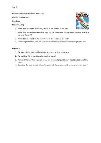 Year 6. Kensuke's Kingdom. Reading comprehension. | Teaching Resources