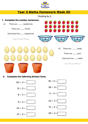 Year 3 Maths Revision Booklet - Division | Teaching Resources