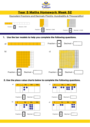 Year 5 Maths Revision Booklet - Fractions, Decimals and Percentages ...