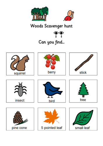 Outdoor learning scavenger hunt (boardmaker symbols) | Teaching Resources