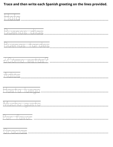 printable beginner spanish greetings worksheet - Saludos en Español ...