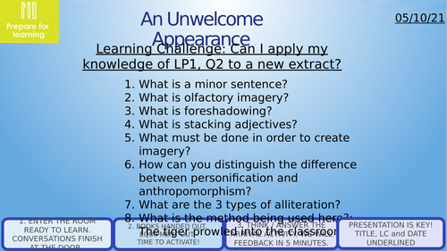 Language Paper 1: An Unwelcome Appearance | Teaching Resources
