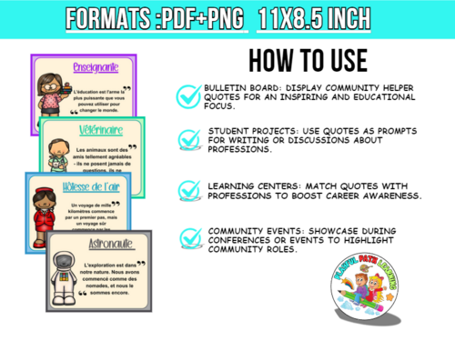 Community Helpers Quote Bulletin Board in French-35 Inspirational Quote ...