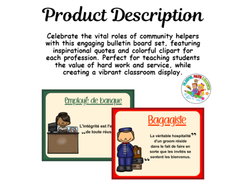 Community Helpers Quote Bulletin Board in French-35 Inspirational Quote ...