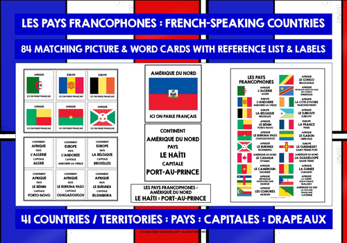 FRENCH-SPEAKING COUNTRIES CAPITALS FLAGS CARDS | Teaching Resources