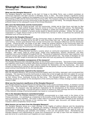 Shanghai Massacre (China) | Teaching Resources