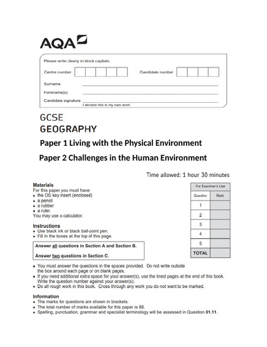 Year 10 Geography Practise Mock Exam | Teaching Resources