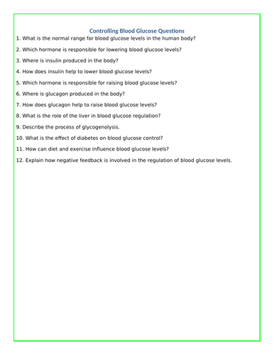Controlling blood glucose KS4 worksheet questions and answers ...