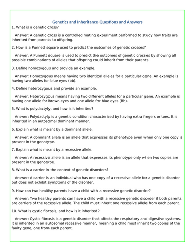 Genetic crosses KS4 worksheet questions and answers | Teaching Resources