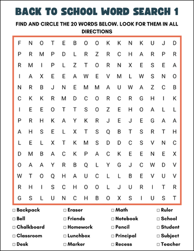 Back to School Crossword, Word Searches, Word Sudoku with Answers ...