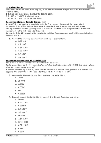 Maths for A-level chemistry practice worksheets | Teaching Resources