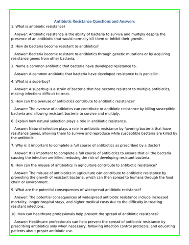 Antibiotic resistance KS4 worksheet questions and answers | Teaching ...