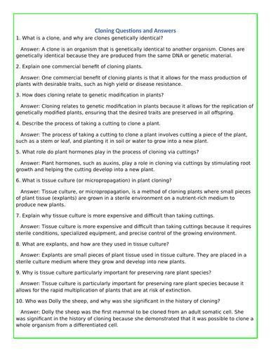 Therapeutic cloning KS4 worksheet questions and answers | Teaching ...