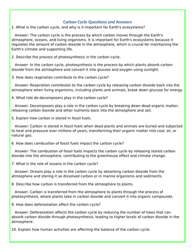 Carbon cycle KS4 worksheet questions and answers | Teaching Resources
