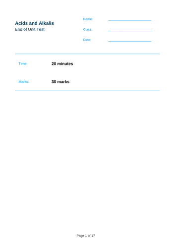 AQA KS3 Acids and Alkalis module – End of Unit Assessment and Feedback Grid | Teaching Resources