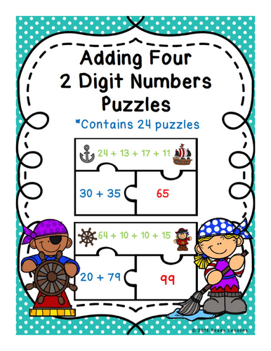 2 Digits Addition Game Puzzles Adding Four Two Digit Numbers 2nd Grade ...