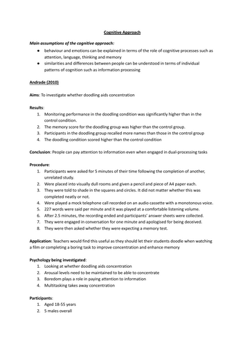 CIE 9990 Cognitive Approach Summary Sheet | Teaching Resources
