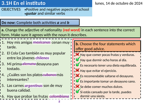 3.1H Lo bueno y lo malo del instituto (AQA New GCSE Spanish Kerboodle ...