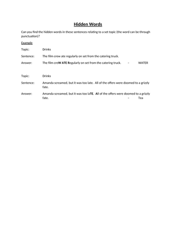 Hidden Words | Teaching Resources