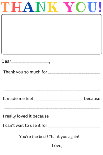 Printable Kids Thank You Letter template for elementary students ...