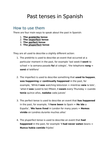Spanish verbs - past tenses | Teaching Resources