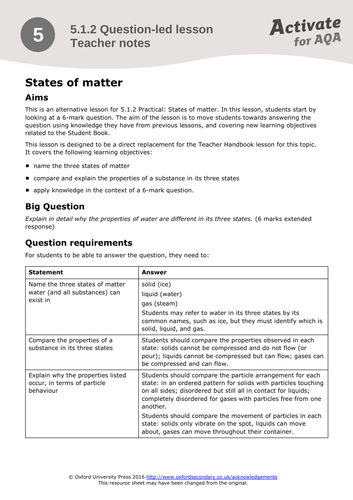 States of Matter and Separating Mixtures (Year 7) KS3 Activate ...