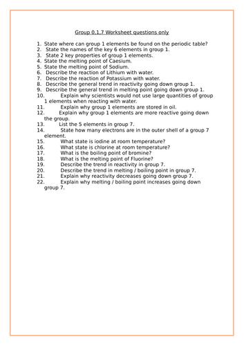 Group 017 KS4 worksheet questions only | Teaching Resources