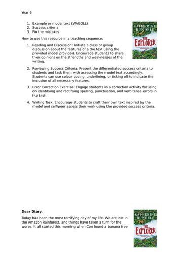 Year 6. Model Text. Diary Entry. The Explorer by Katherine Rundell ...
