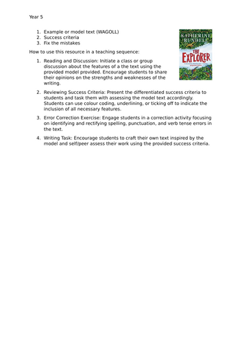 Year 5 and 6. Model Text. Non-Chronological Report. The Explorer by ...