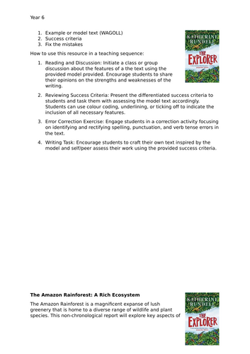Year 5 and 6. Model Text. Non-Chronological Report. The Explorer by ...