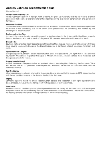 Andrew Johnson Reconstruction Plan | Teaching Resources