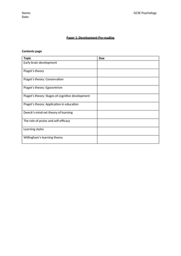 AQA GCSE Psychology: Development Pre-reading Question Pack | Teaching ...