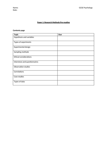 AQA GCSE Psychology: Research Methods Pre-reading Question Pack ...