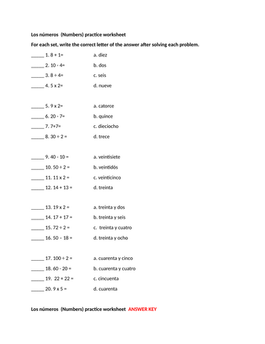 Los números (Numbers) practice worksheet | Teaching Resources