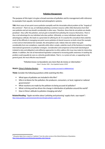 IB ESS Topic 5 Pollution - full unit | Teaching Resources